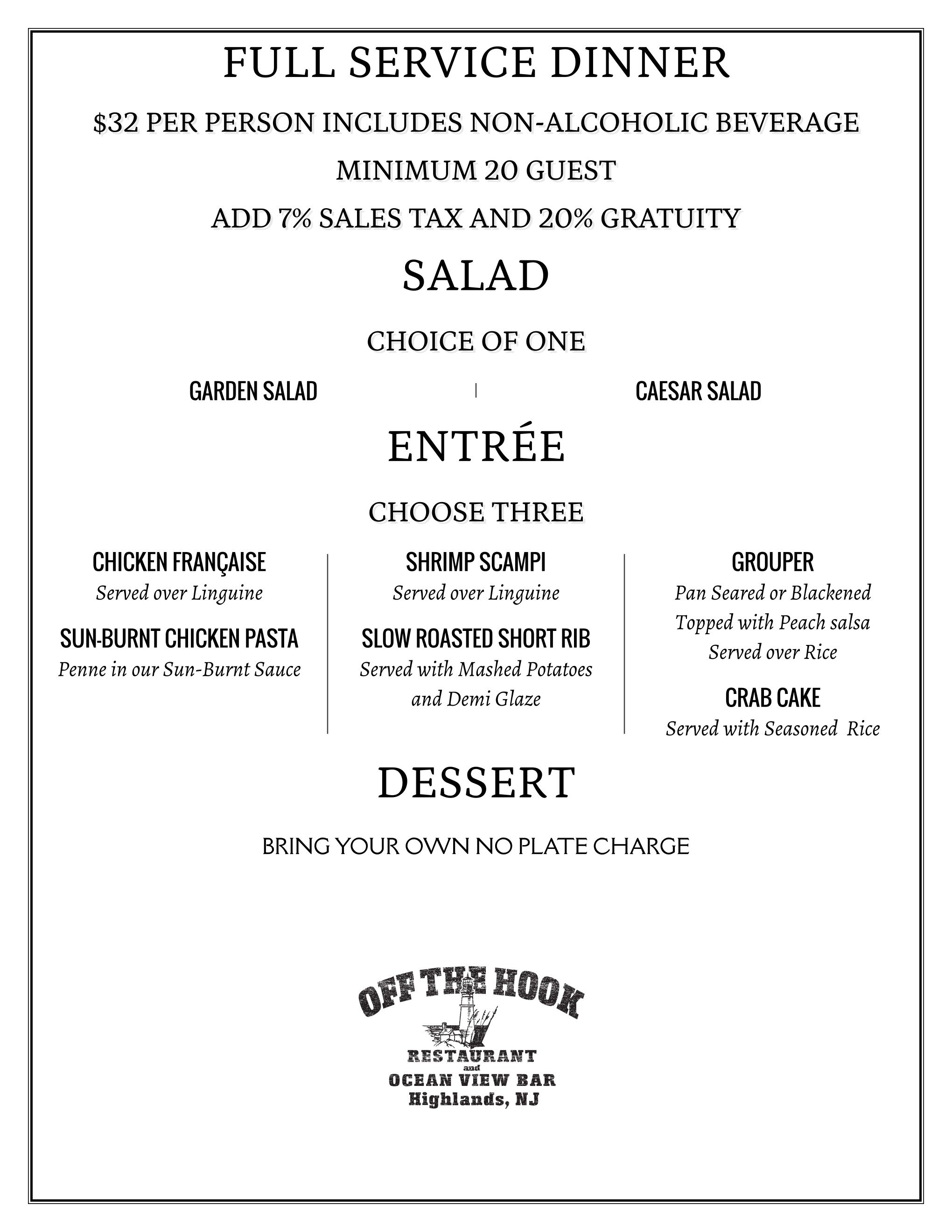 PArty & Event MENU — Off the Hook Restaurant & Bar