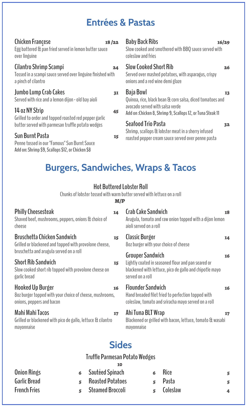 Menu — Off the Hook Restaurant & Bar