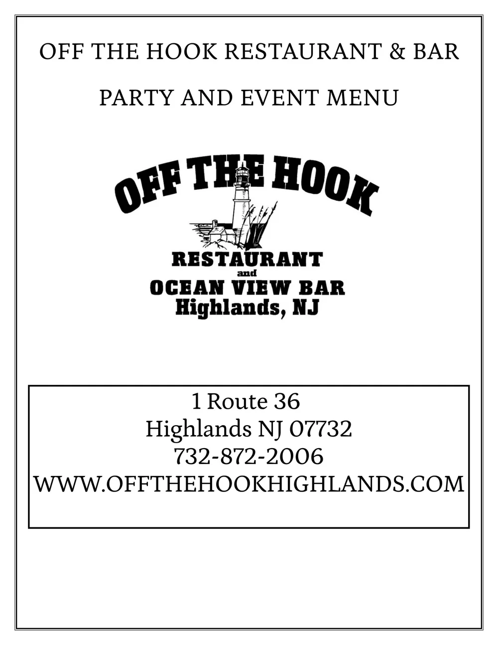 PArty & Event MENU — Off the Hook Restaurant & Bar