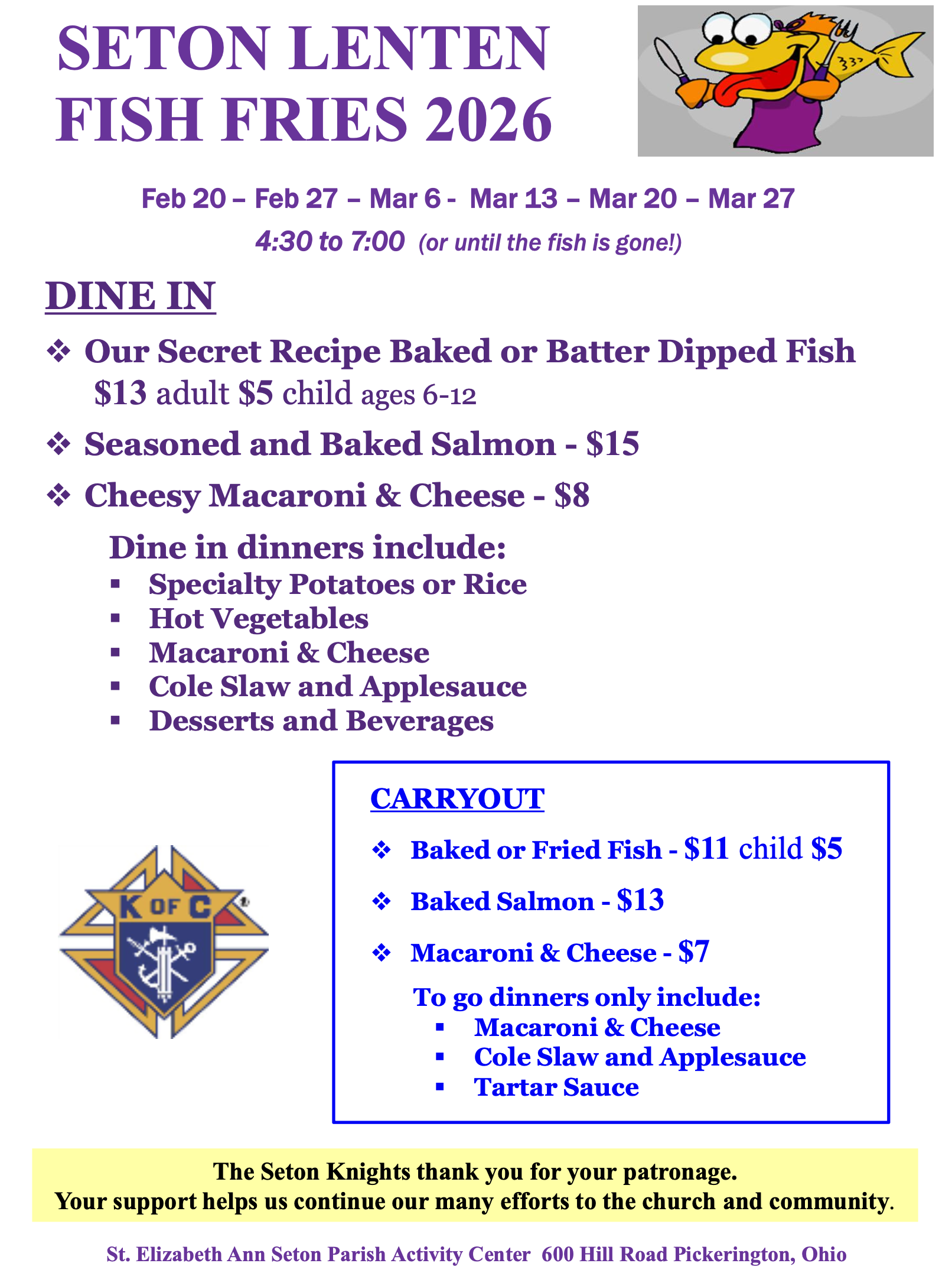 2025 Lenten Fish Fries — Seton Parish