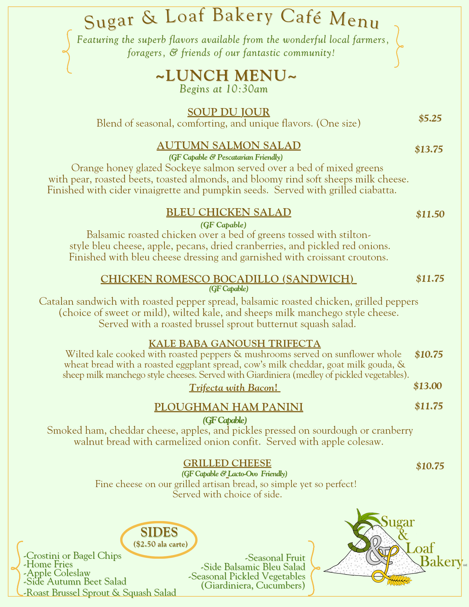 Menus — Sugar & Loaf Bakery