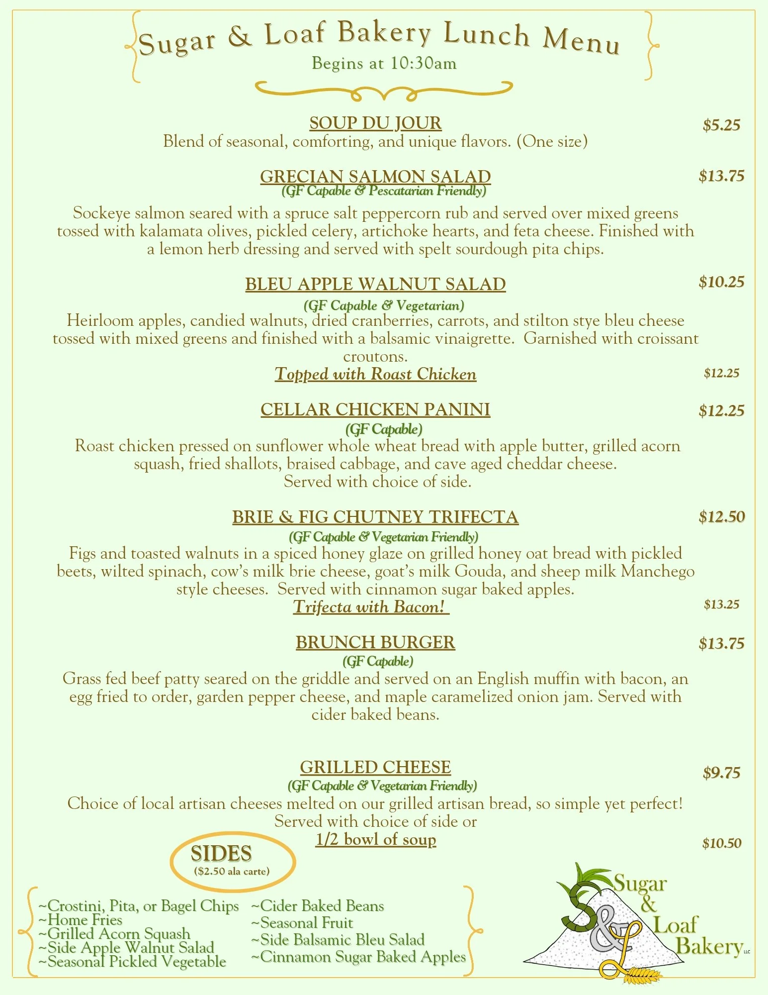 Menus — Sugar & Loaf Bakery