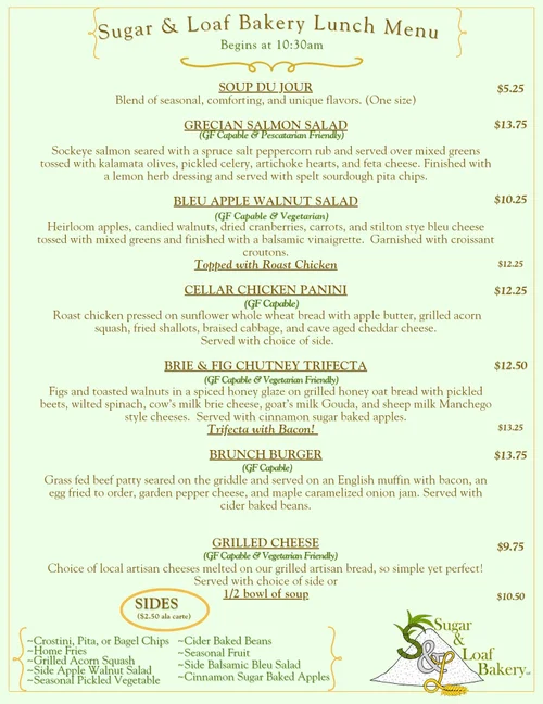 Menus — Sugar & Loaf Bakery