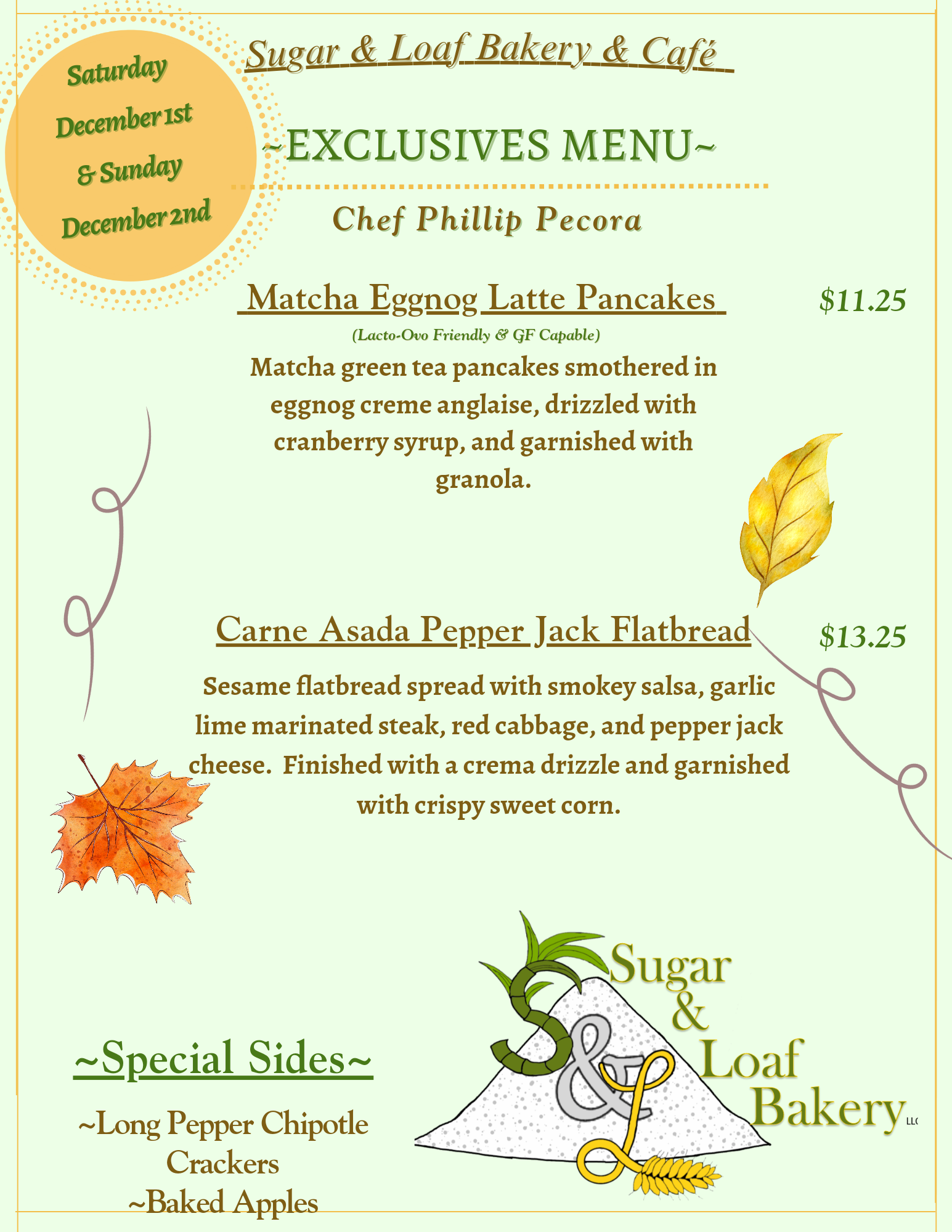 Menus — Sugar & Loaf Bakery