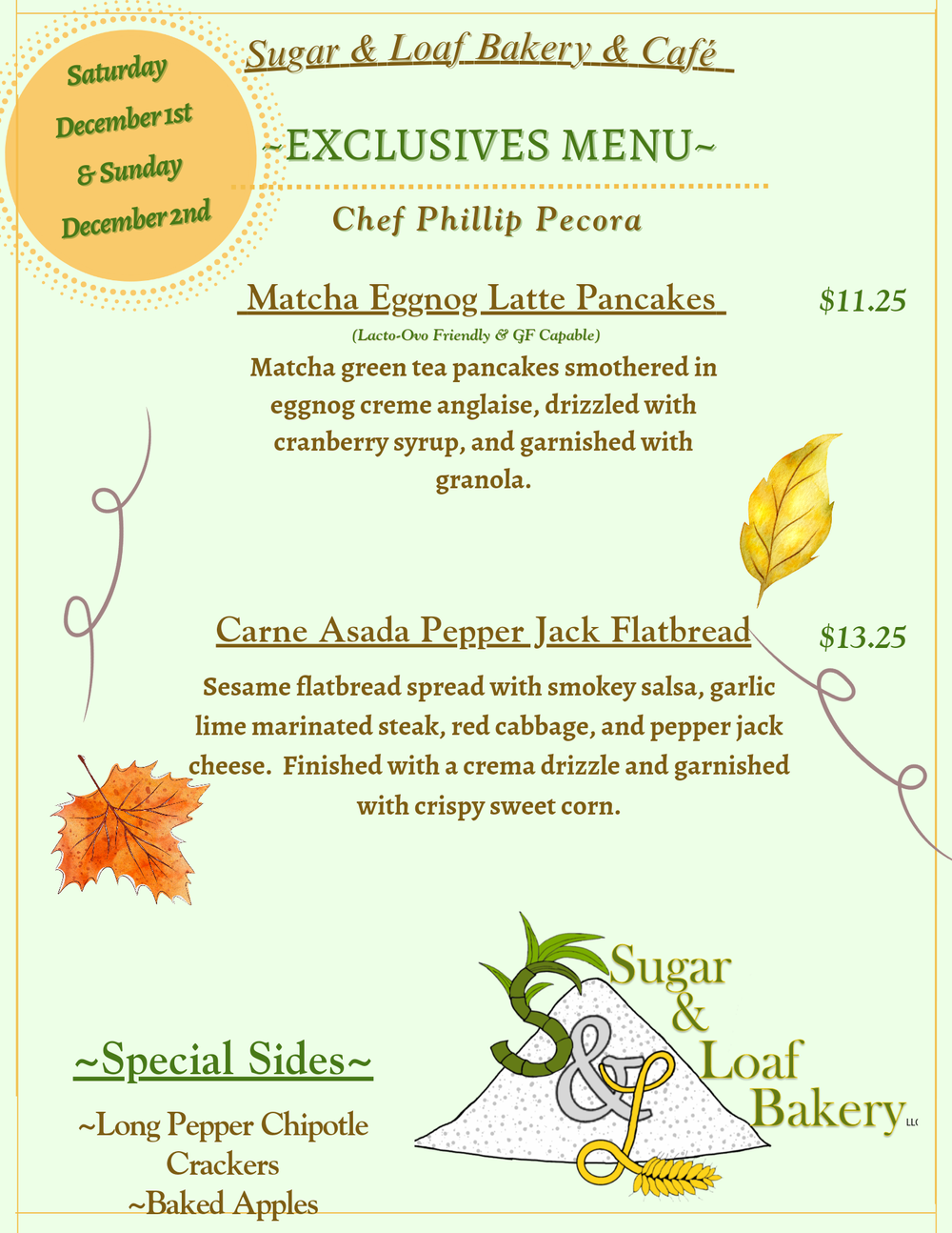 Menus — Sugar & Loaf Bakery