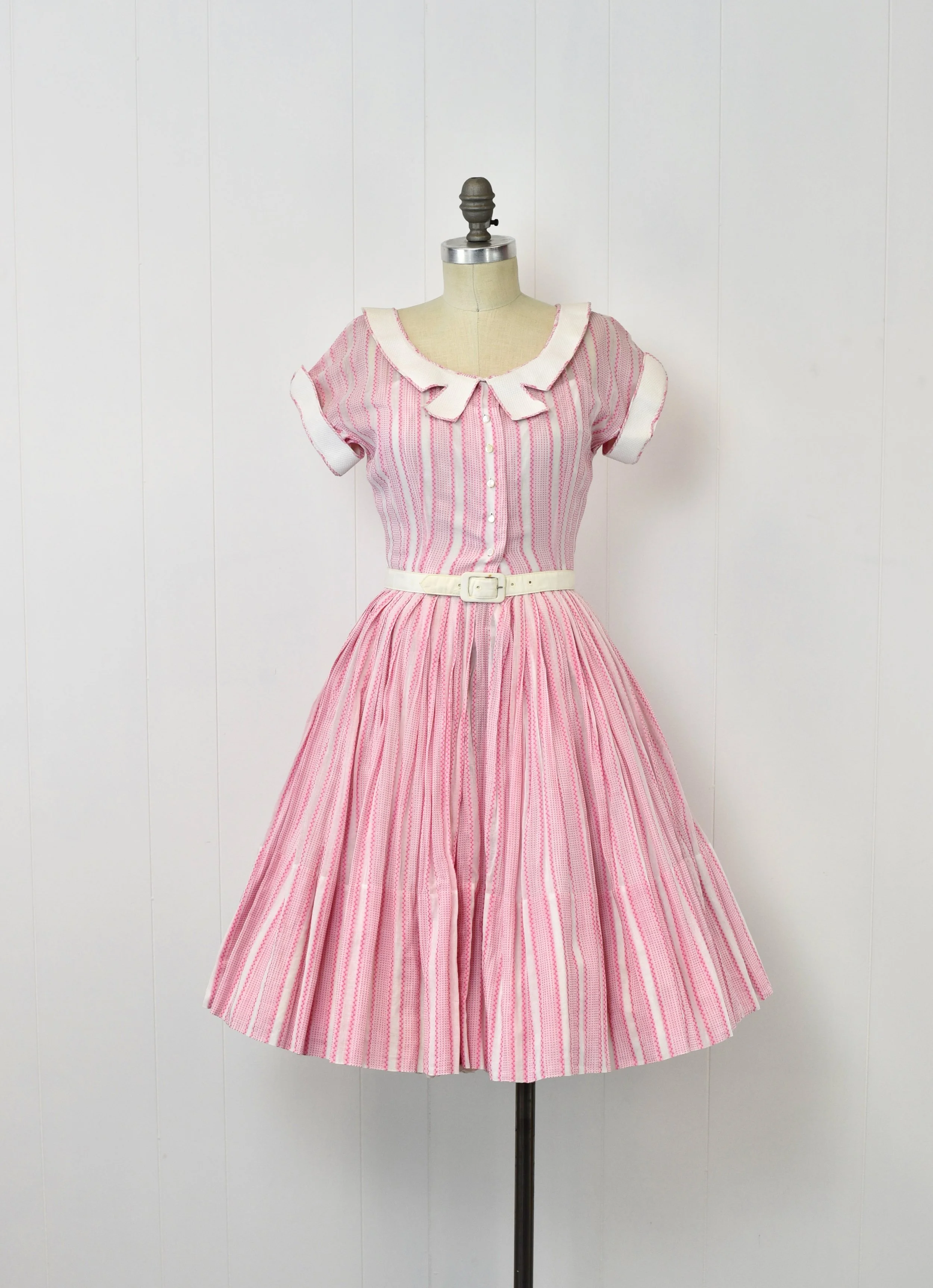 1950s Lillie Rubin Pink White Striped Cotton Pinup Day Dress Petite ...