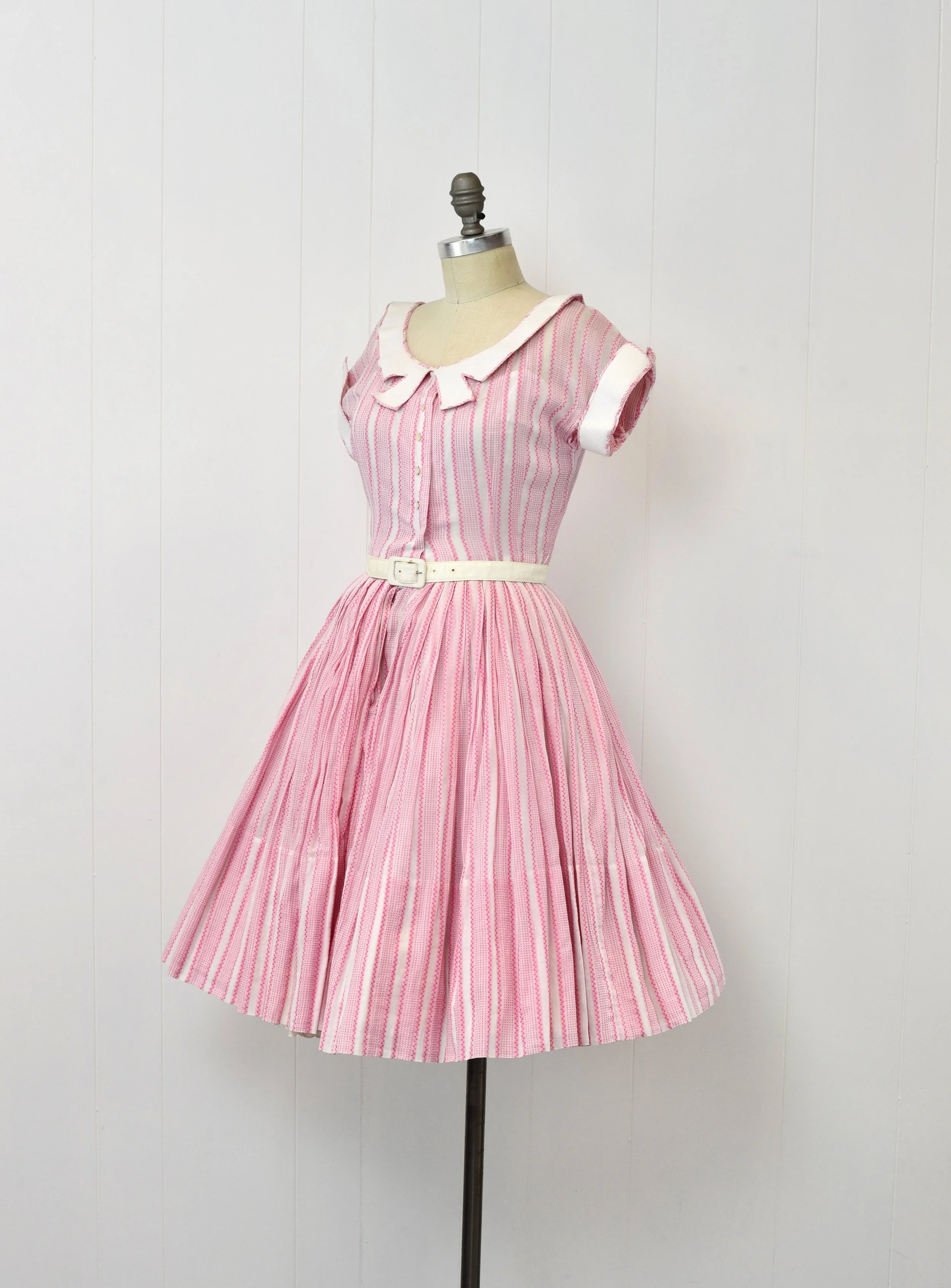 1950s Lillie Rubin Pink White Striped Cotton Pinup Day Dress Petite ...