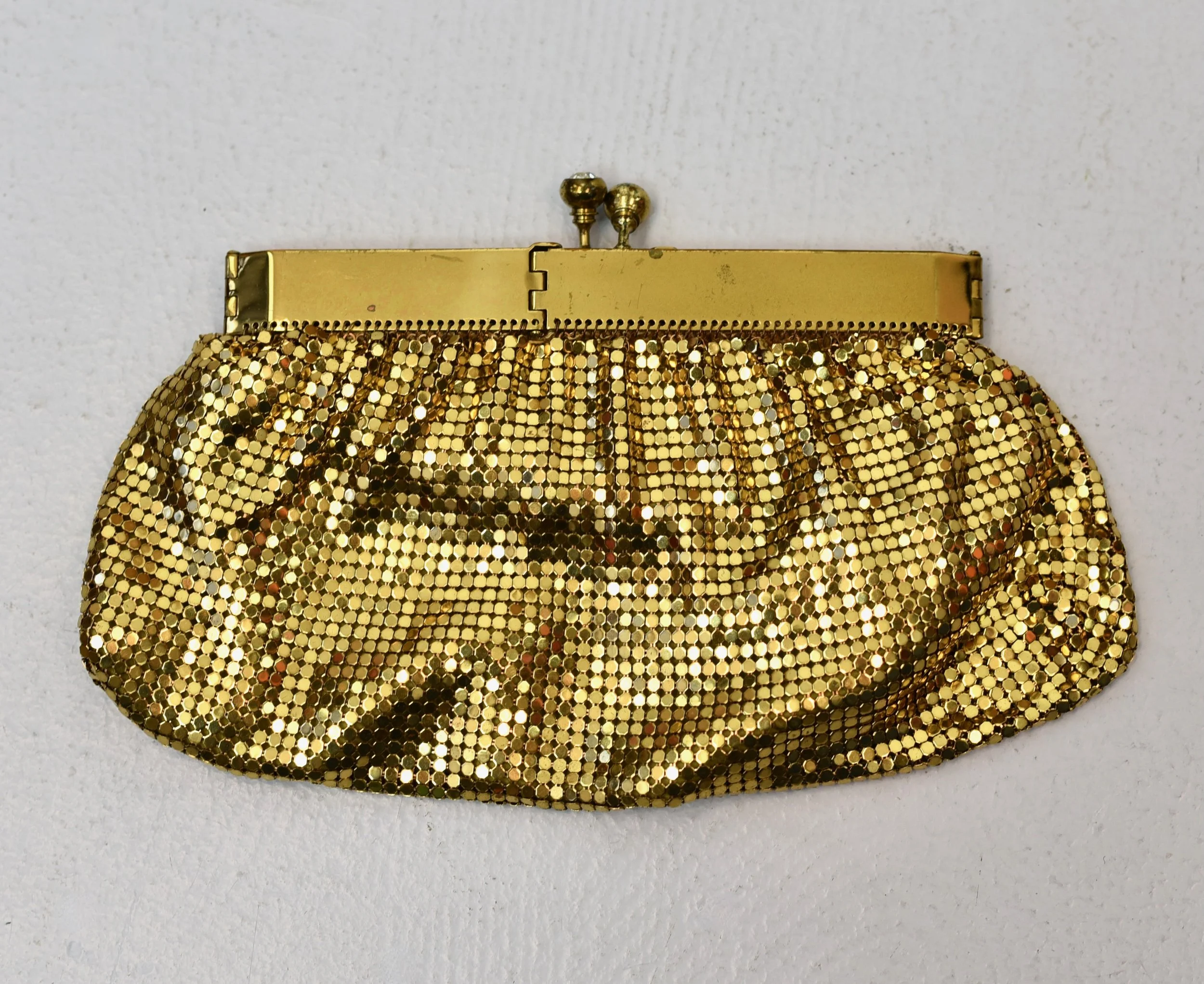 1950s Duramesh Fifth Avenue Gold Metal Mesh Rhinestone Clutch Purse ...