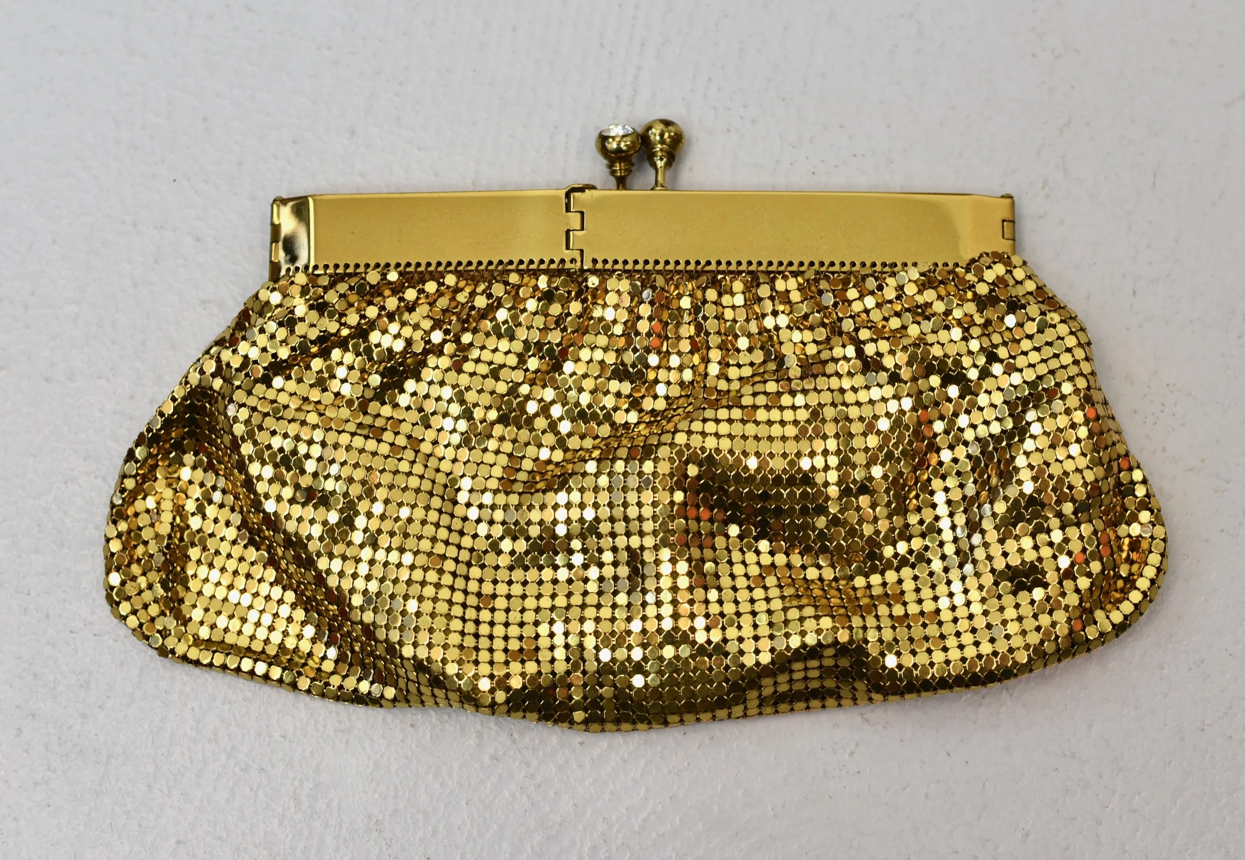 1950s Duramesh Fifth Avenue Gold Metal Mesh Rhinestone Clutch Purse ...