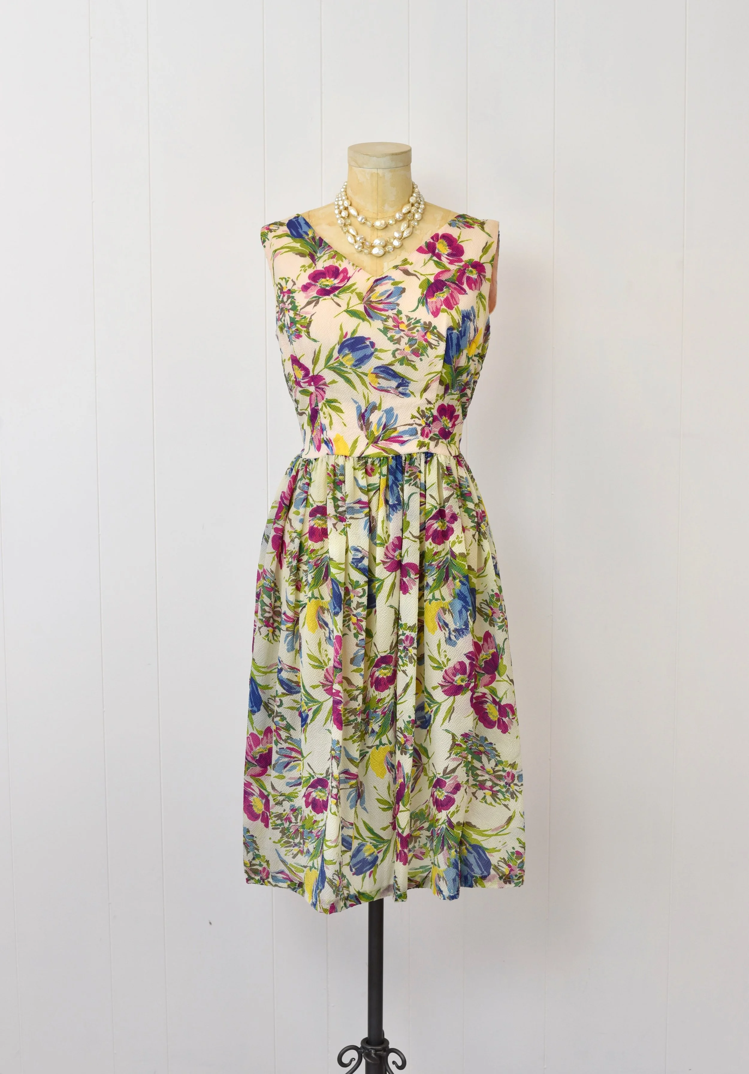 1950s/1960s Floral Sheer Spring Pinup Day Dress Volup — Canned Ham Vintage