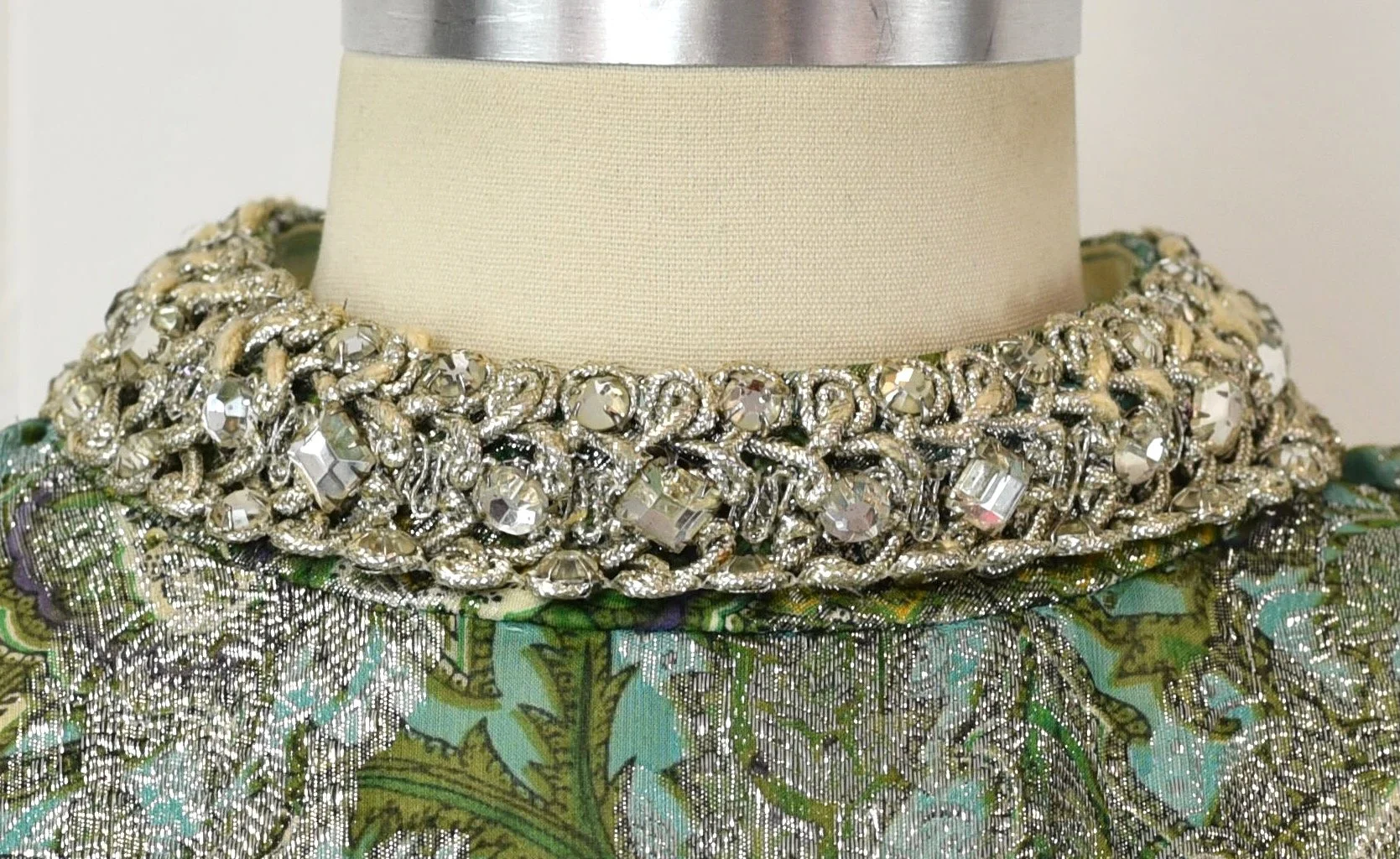 1970s Lillie Rubin Chiffon Rhinestone Metallic Silver Psychedelic ...