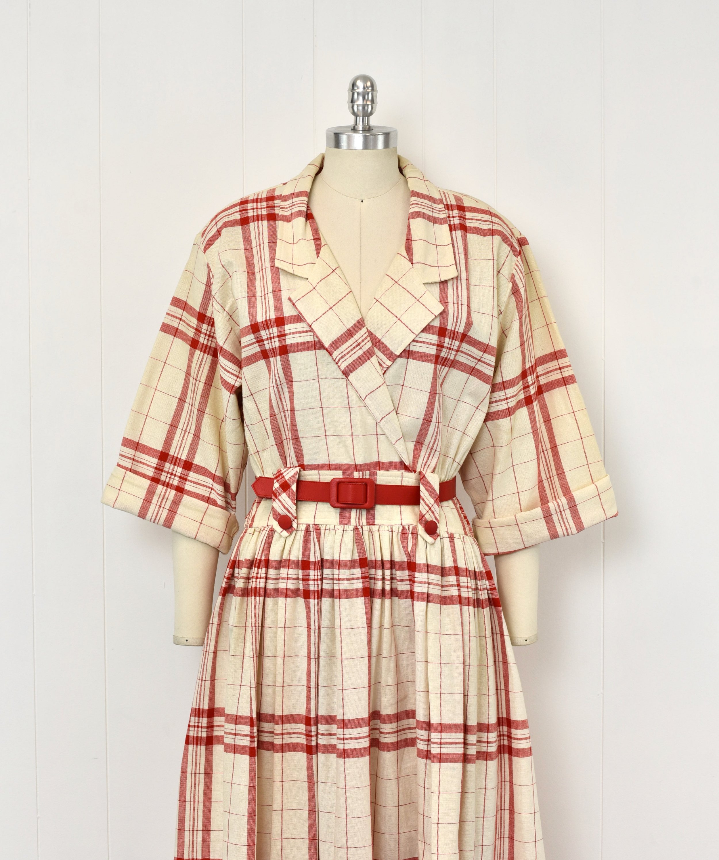 1980s Red White Plaid Cotton Candace by Ingrid California Shirt Dress ...