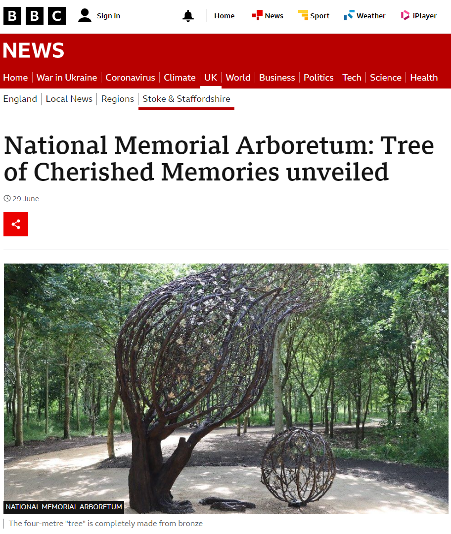 National Memorial Arboretum: Tree of Cherished Memories unveiled | BBC ...