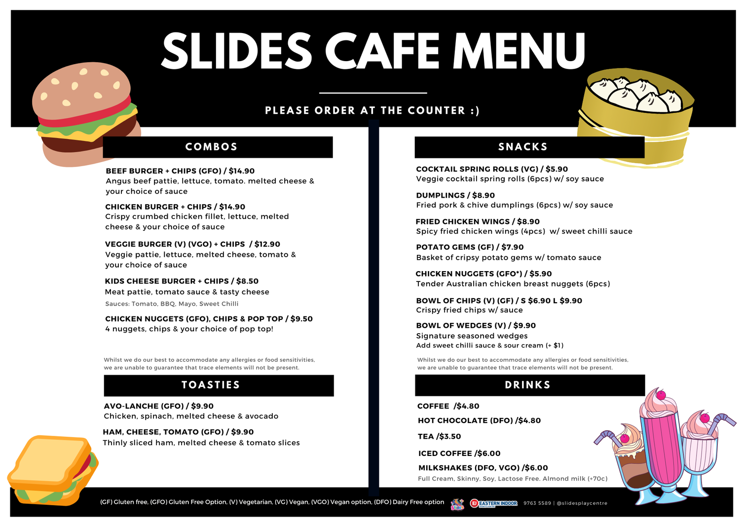 Cafe Menu | Slides Playcentre & Cafe - Knoxfield