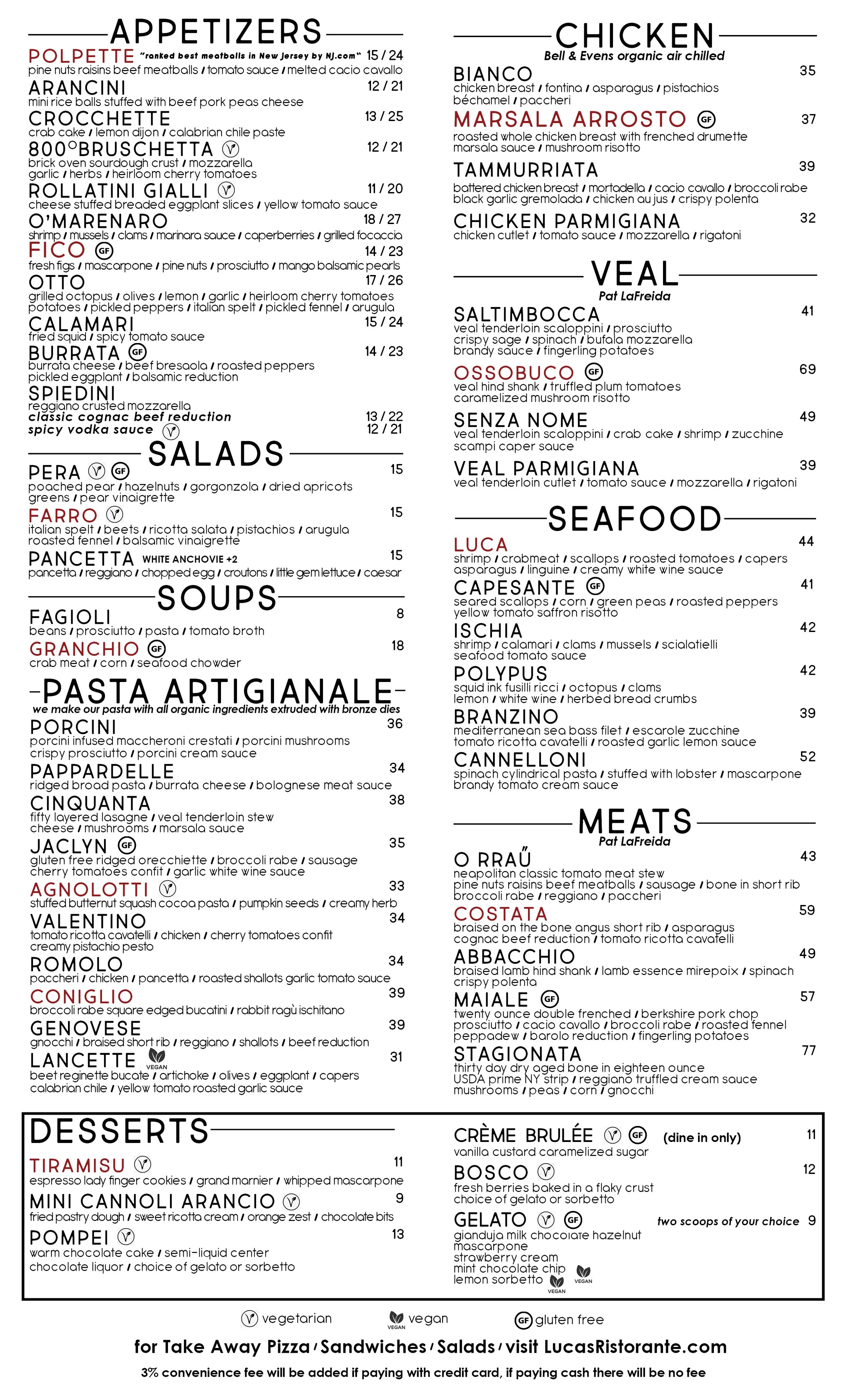 Take Away — Luca's Ristorante