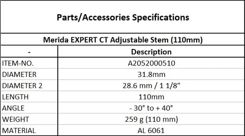 Merida EXPERT CT Adjustable Stem (110mm) | Hup Leong Company | The ...