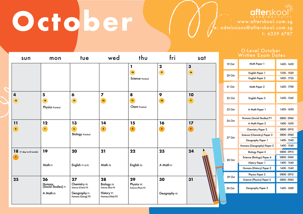Free Printable Exam Calendars for PSLE, O Levels, A Levels and IB Exam ...
