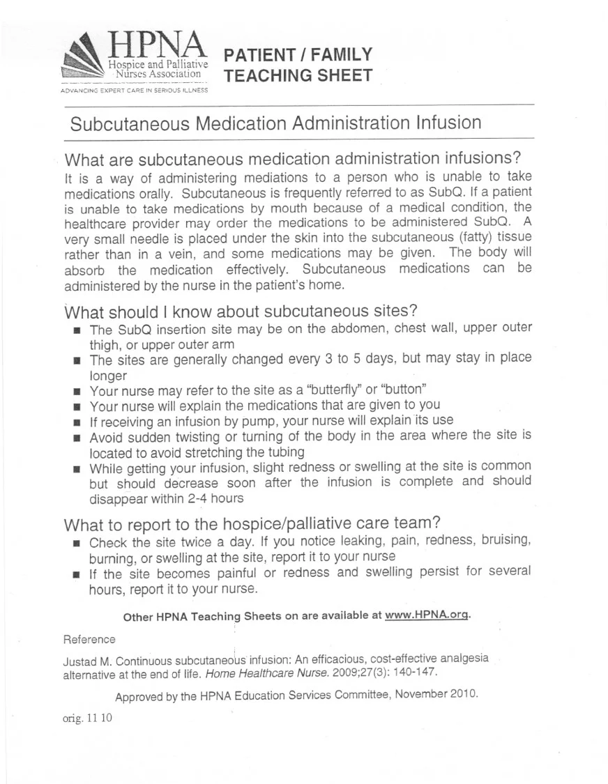 Subcutaneous Medication Administration Infusion — Choice Hospice