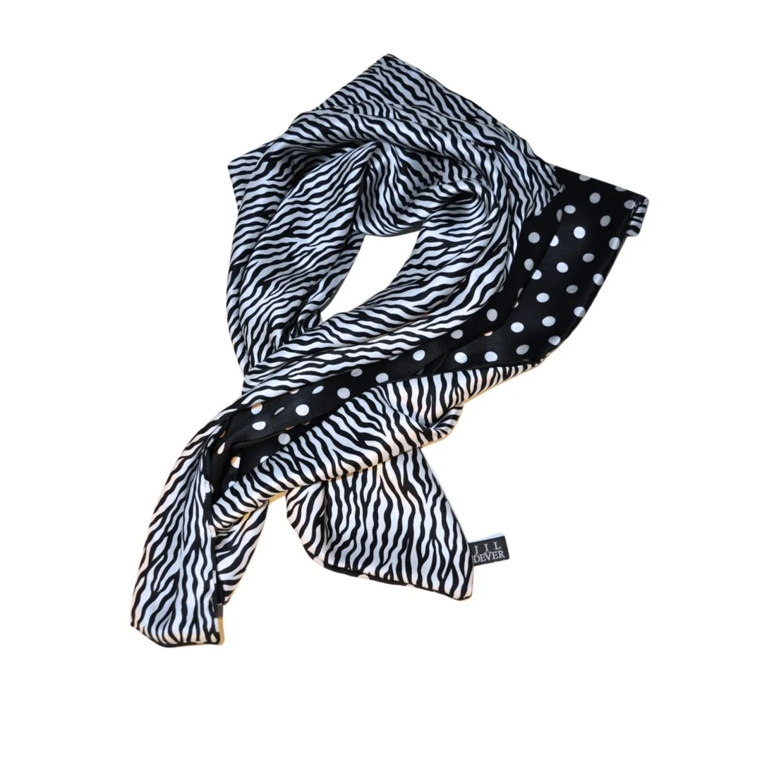 white patterned silk scarf