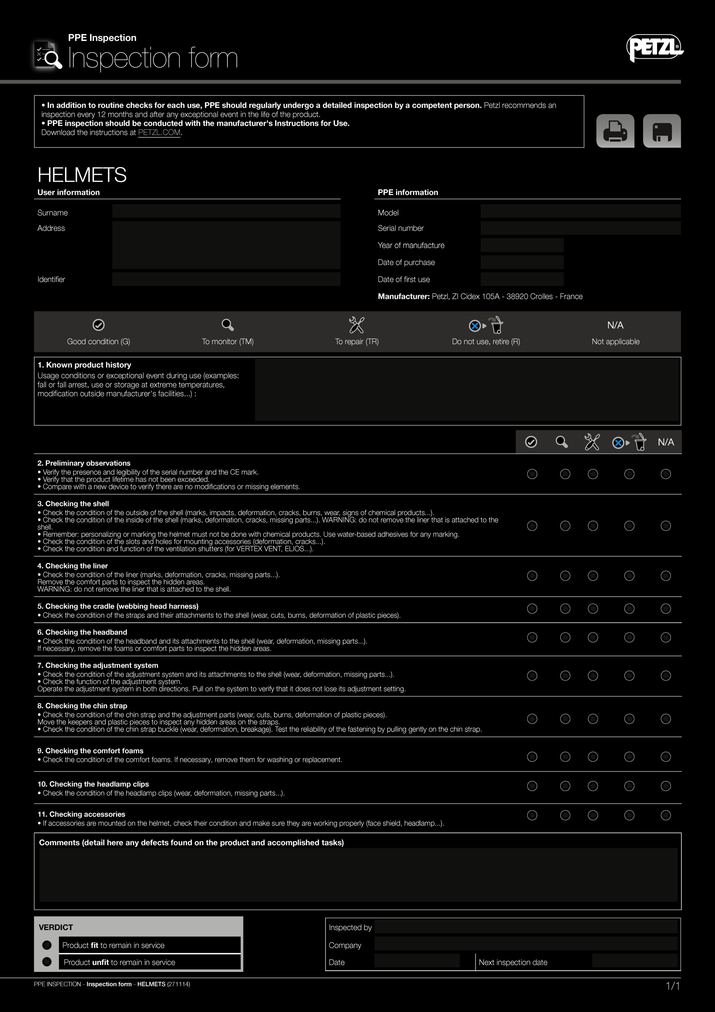 Equipment Inspection Forms — Rope Access Maintenance Inc