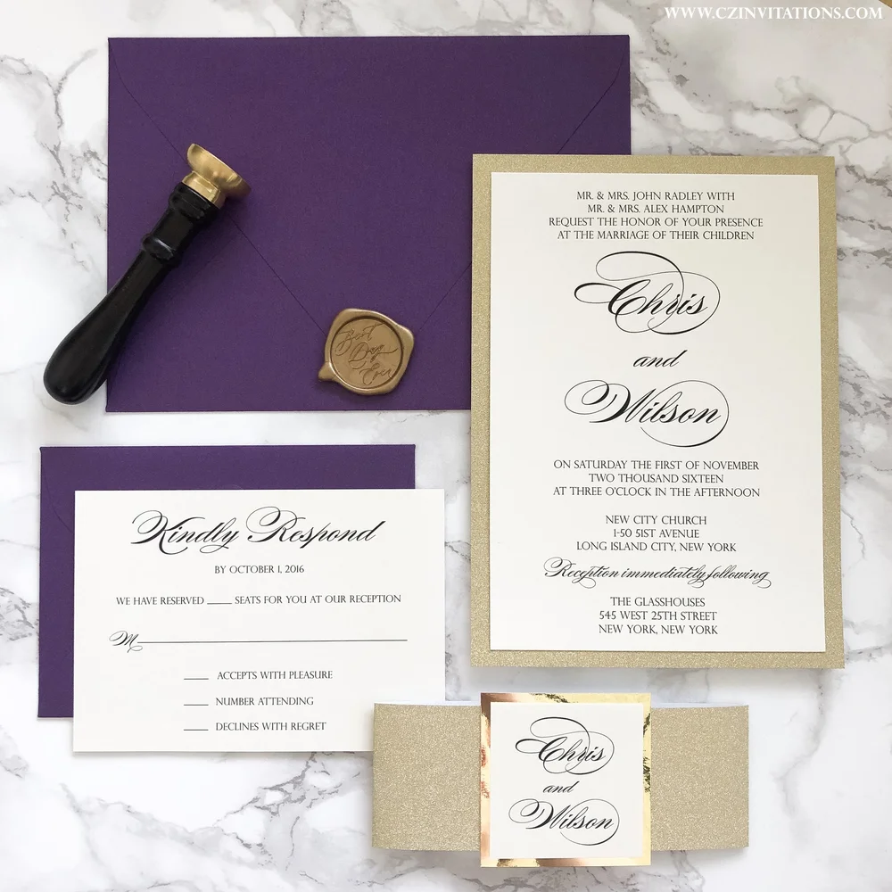 Purple And Gold Wedding Invitations