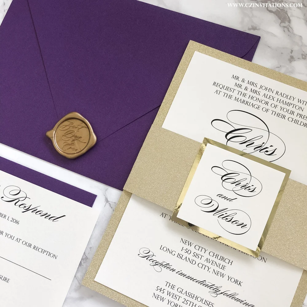 Purple And Gold Wedding Invitations