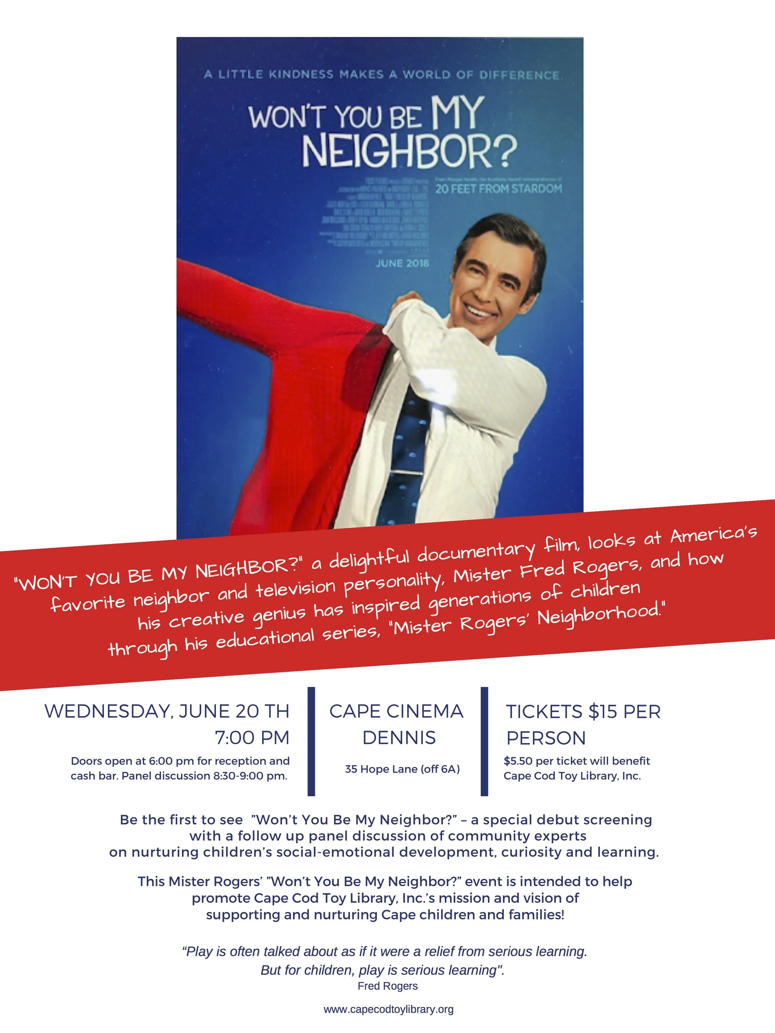 Won't You Be My Neighbor Movie Night — Cape Cod Toy Library