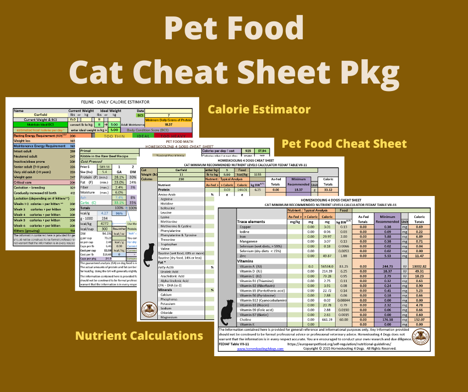 Cat Food Cheat Sheet Package — Homeskooling 4 Dogs