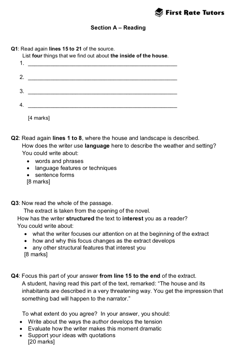 GCSE English Language Paper 1: Model Answers — First Rate Tutors