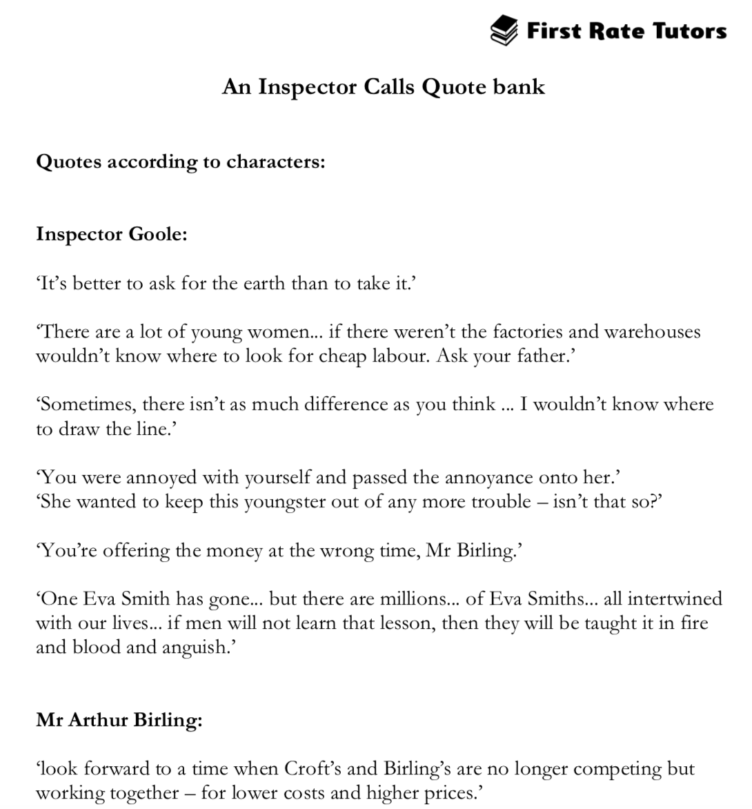 An Inspector Calls: Model Answers — First Rate Tutors