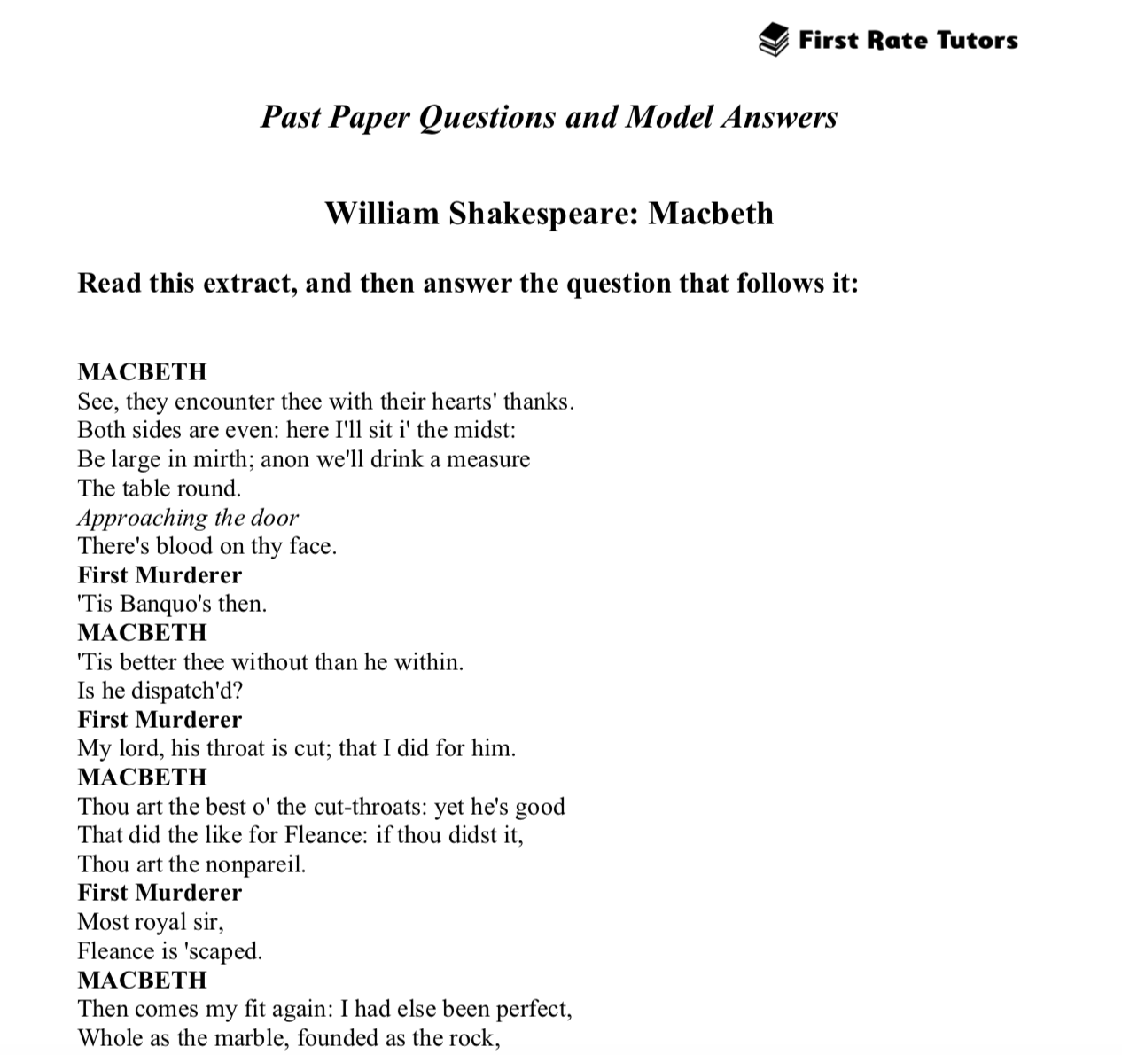 Macbeth Model Answers: CIE Exam Syllabus — First Rate Tutors