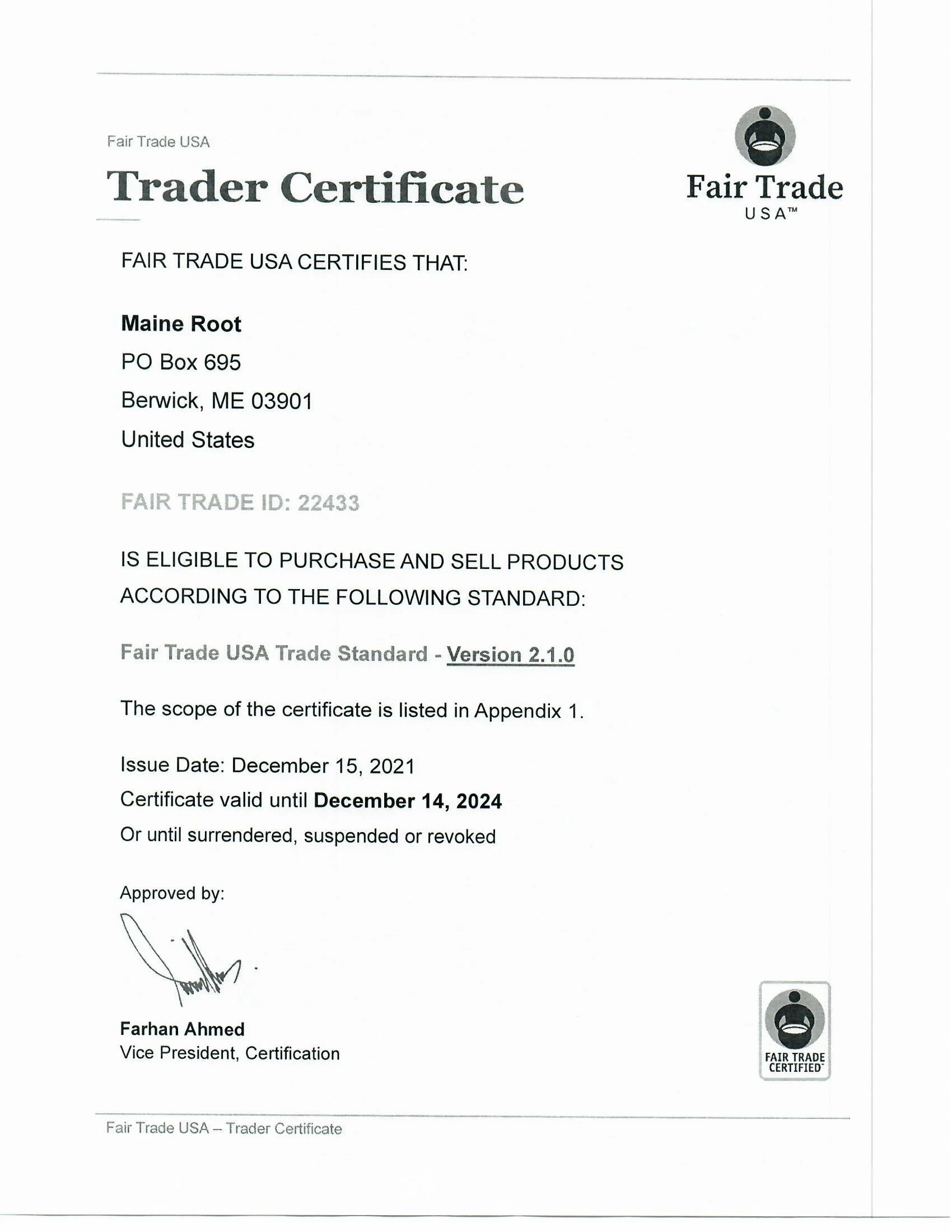 Fair Trade Certified — Maine Root Beverages