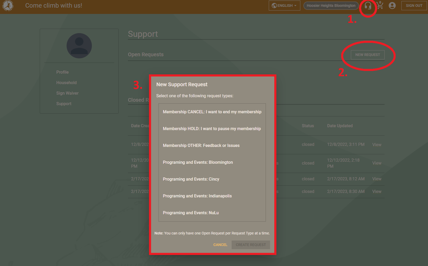 Support Requests — Climb Cincy