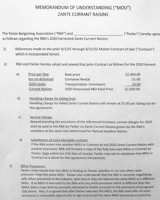 RBA — RAISIN BARGAINING ASSOCIATION