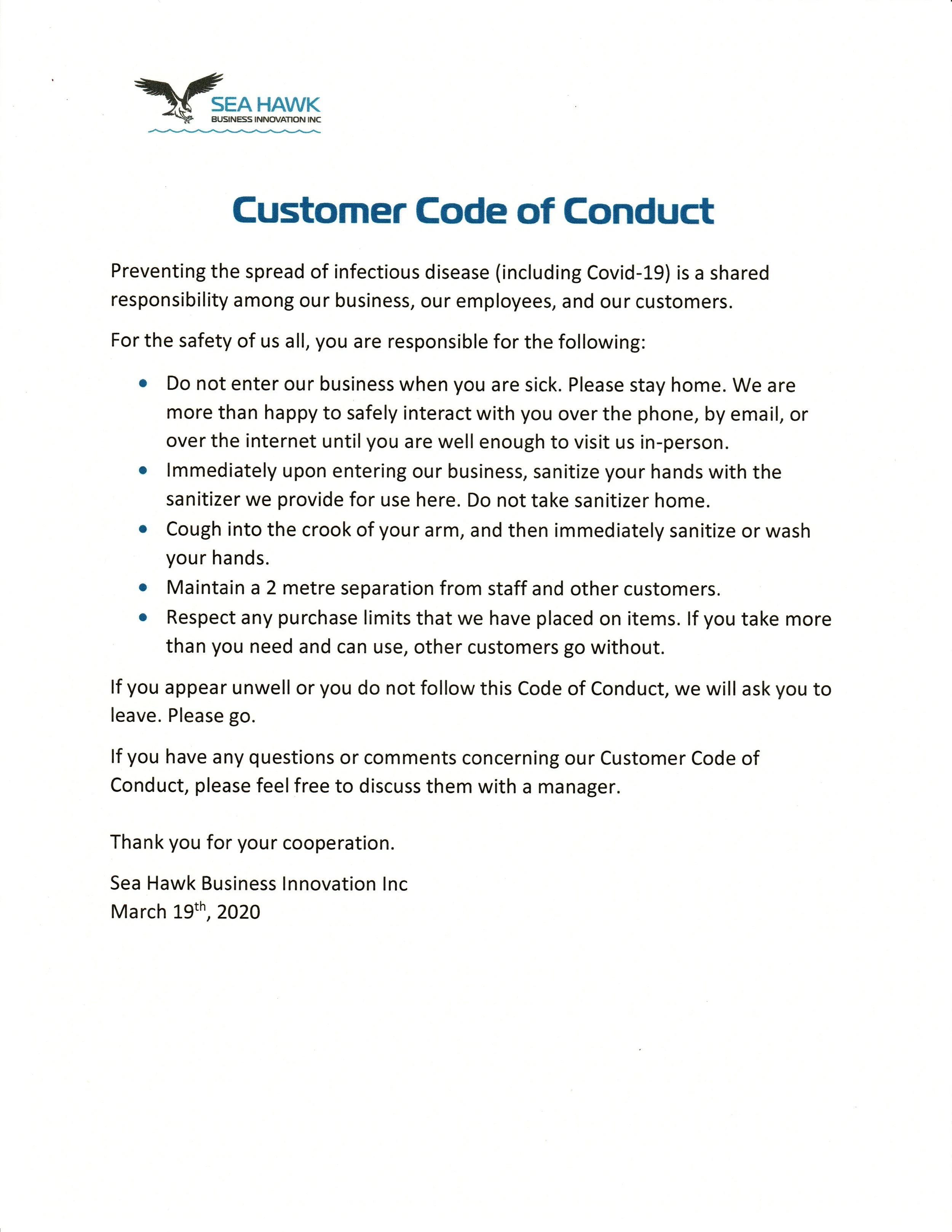 Public Health Roles and Responsibilities : Customer Code of Conduct ...