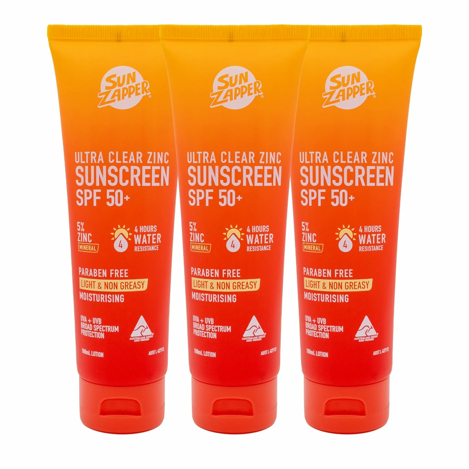 3 x Ultra Clear Zinc Sunscreen SPF 50+ — Sun Zapper