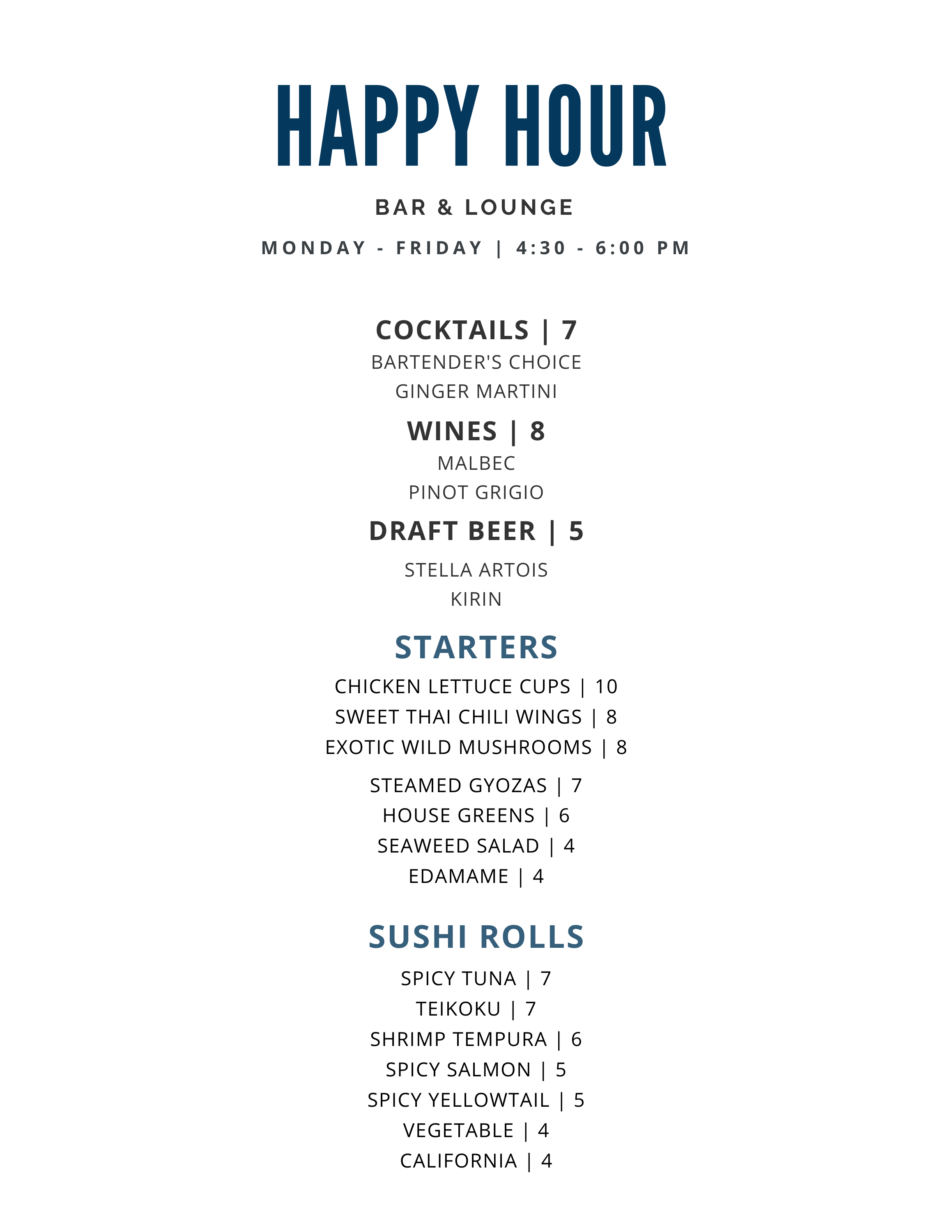 Happy Hour — Teikoku Restaurant