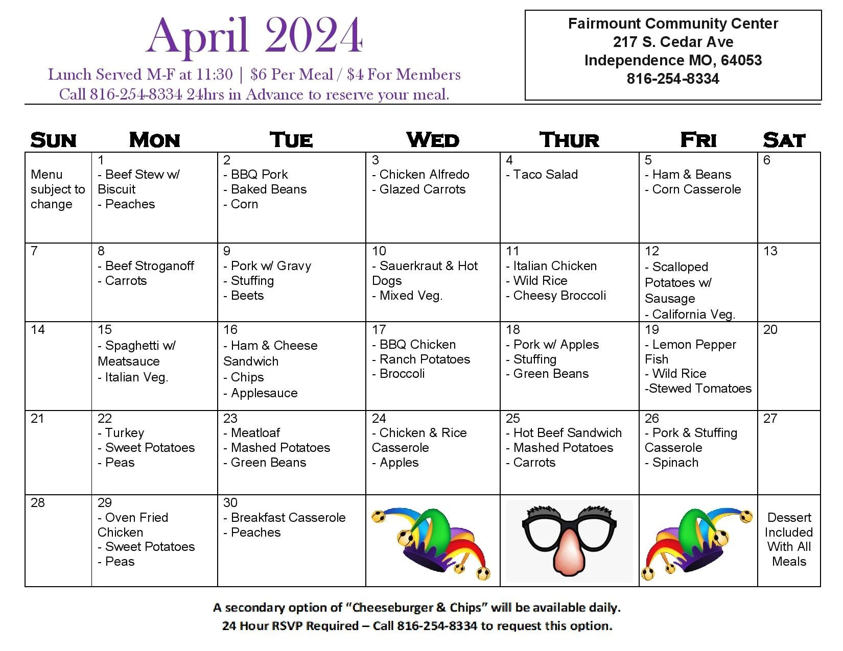 Monthly Lunch Menu — NWCDC