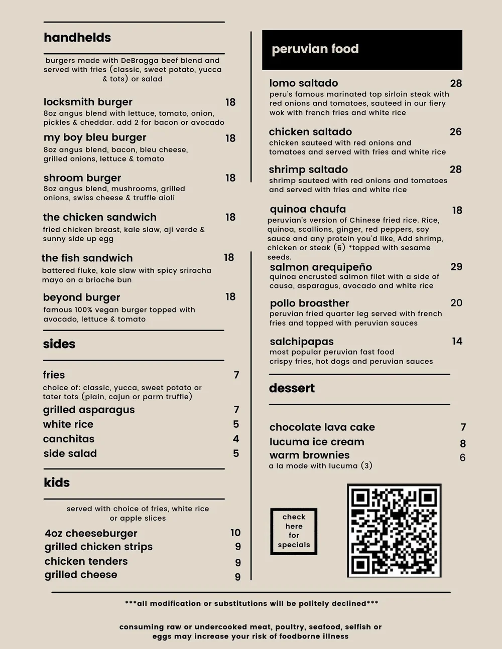 TAKE OUT MENU — Locksmith Bar