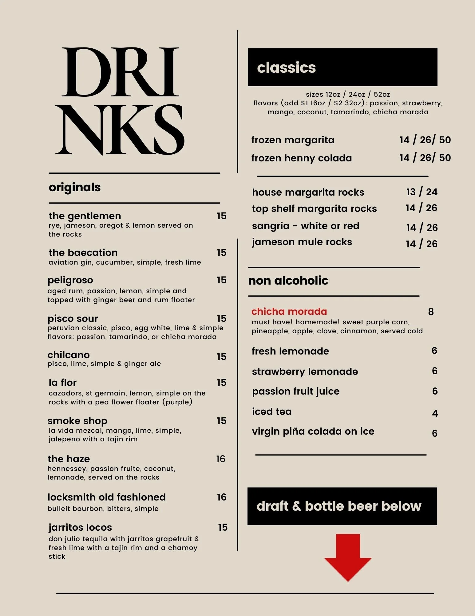 Menus — Locksmith Bar