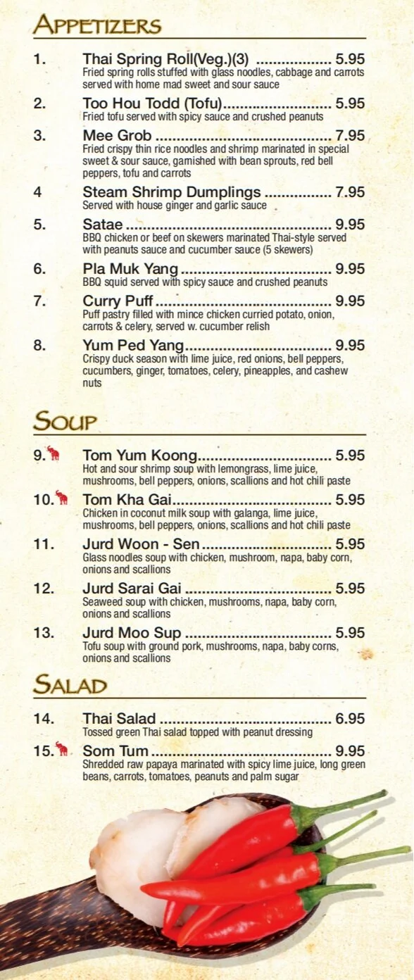 Menu — The Thai