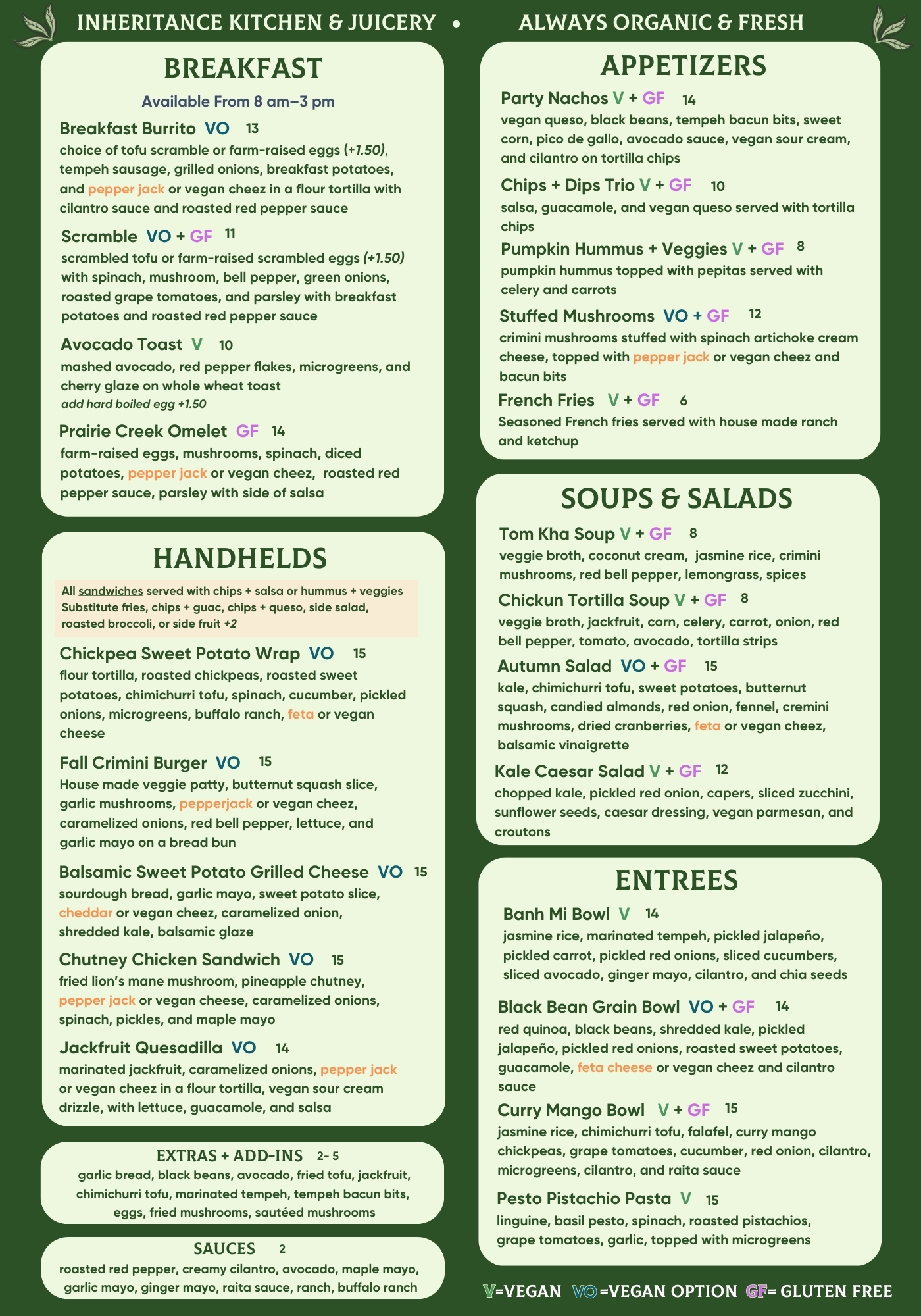 Downtown Menu — Inheritance Kitchen + Juicery
