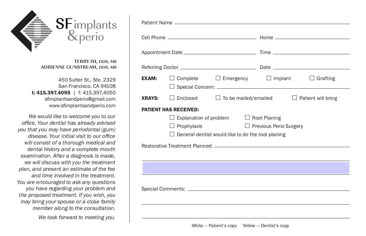 Downloadable Referral Form for Doctors — SF Implants and Perio | Dr ...