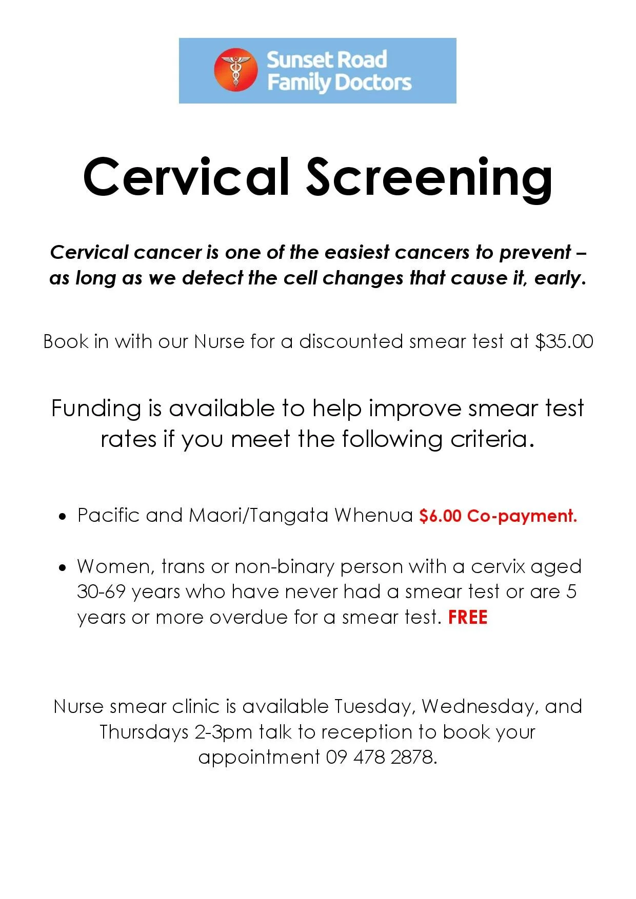 Are you eligible for a Free or Subsidised Cervical Smear? — Sunset Road ...