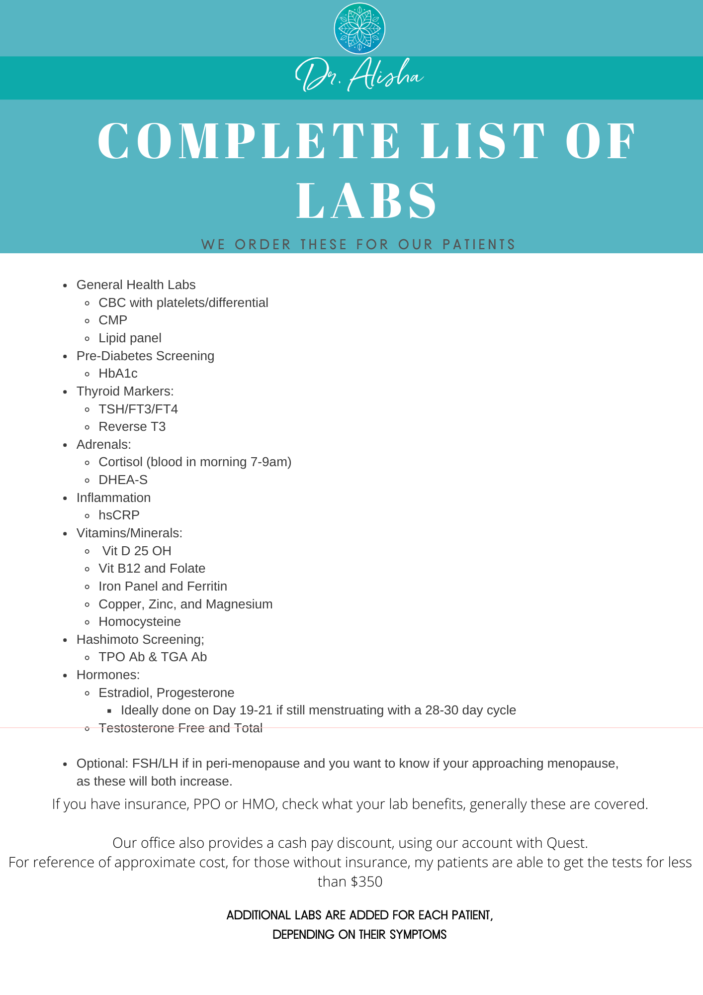 List of Labs — Dr. Alisha, N.D.