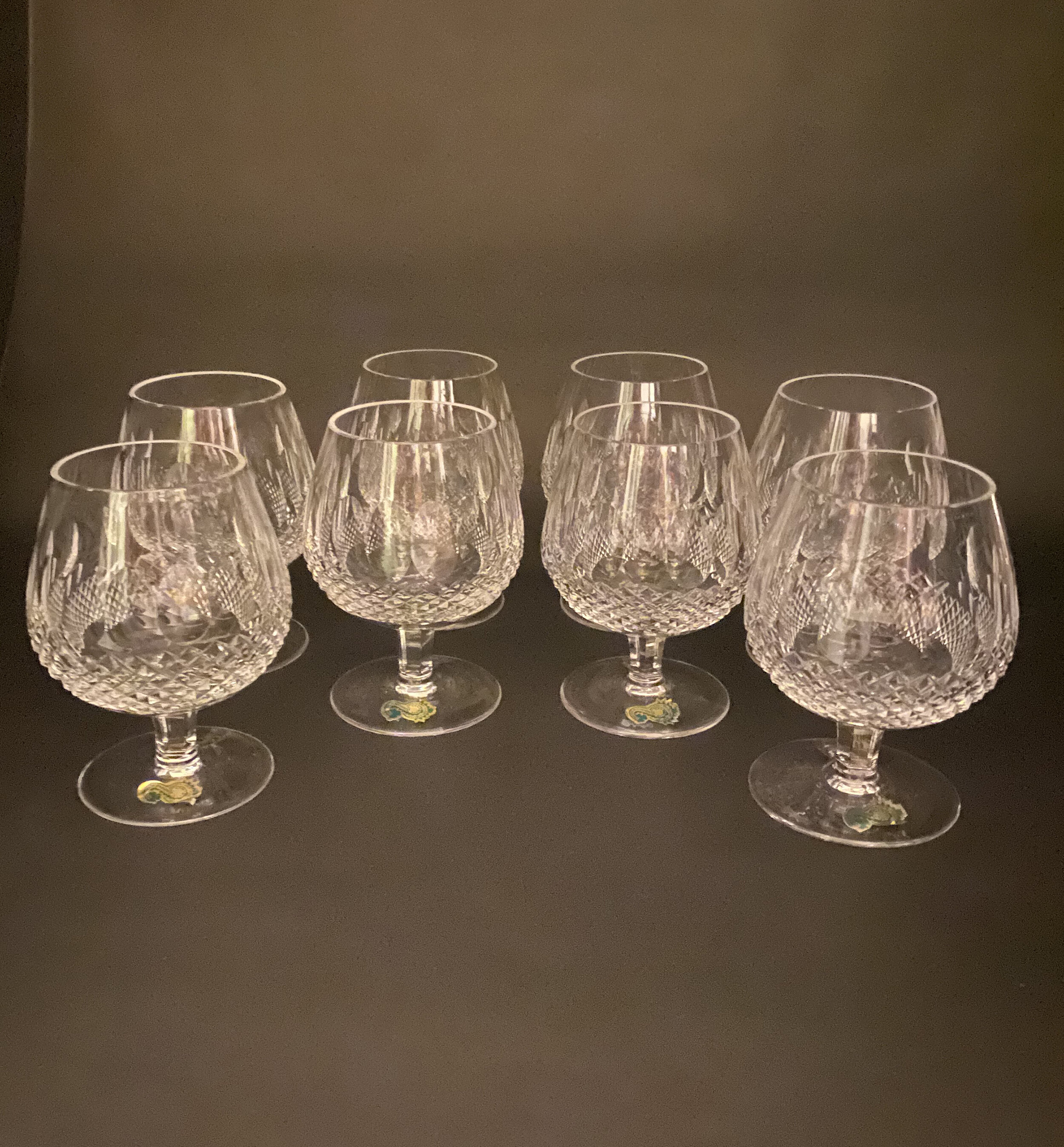 Eight Vintage Crystal 'Colleen' Brandy Balloons Waterford — Brown Elliott