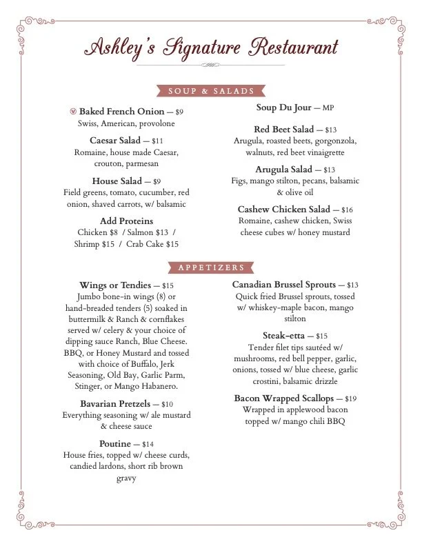 Menu — Ashley's