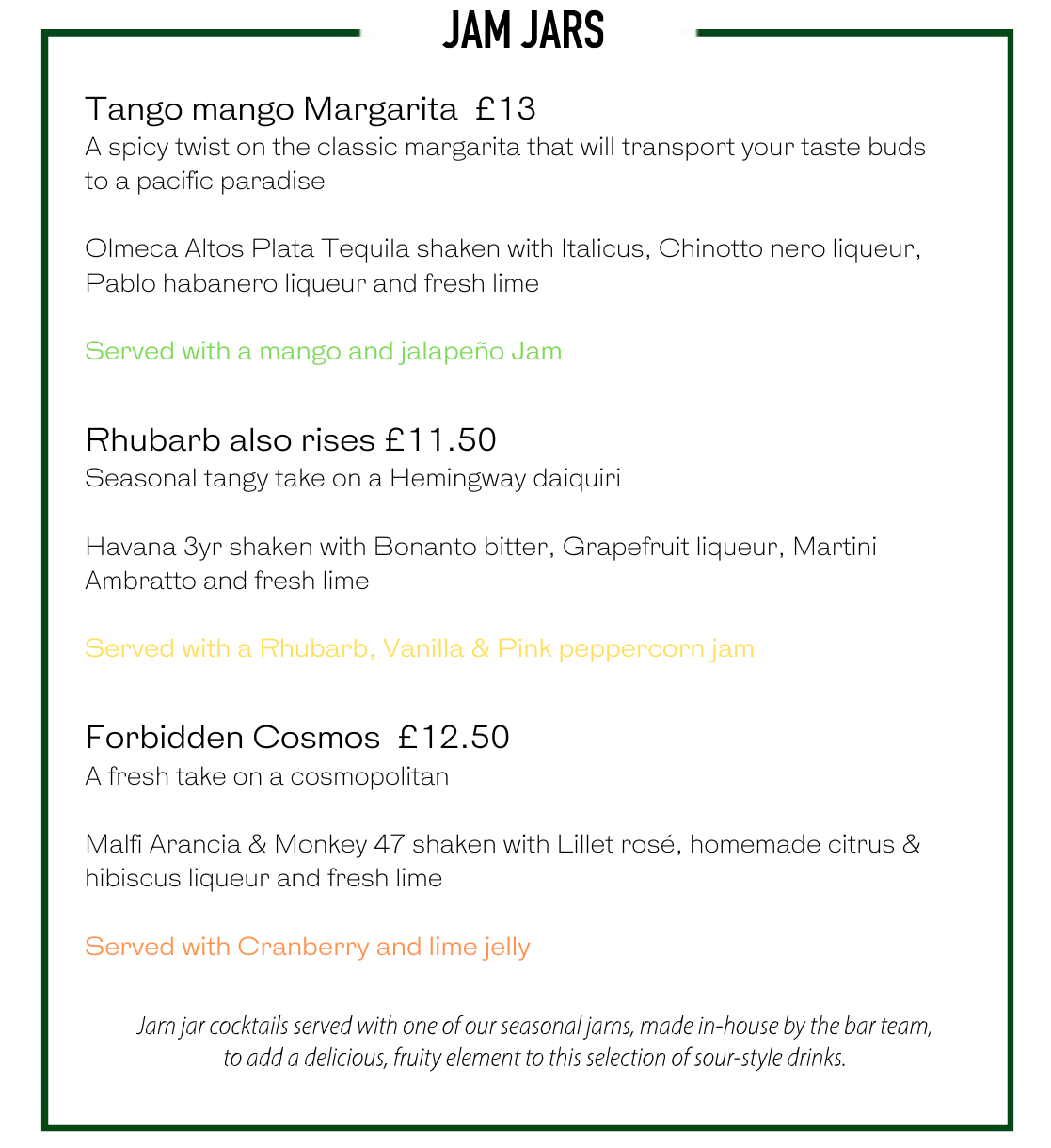 Cocktail Menu - Bourne & Hollingsworth Buildings