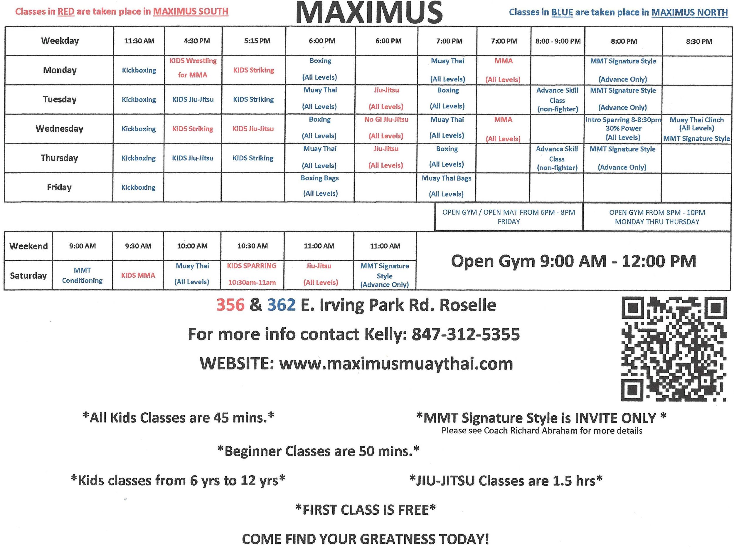 Class Schedule — Maximus Muay Thai + FITNESS