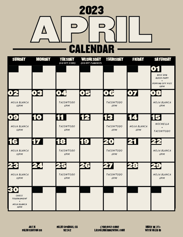 APRIL CALENDAR — LAS PALMAS